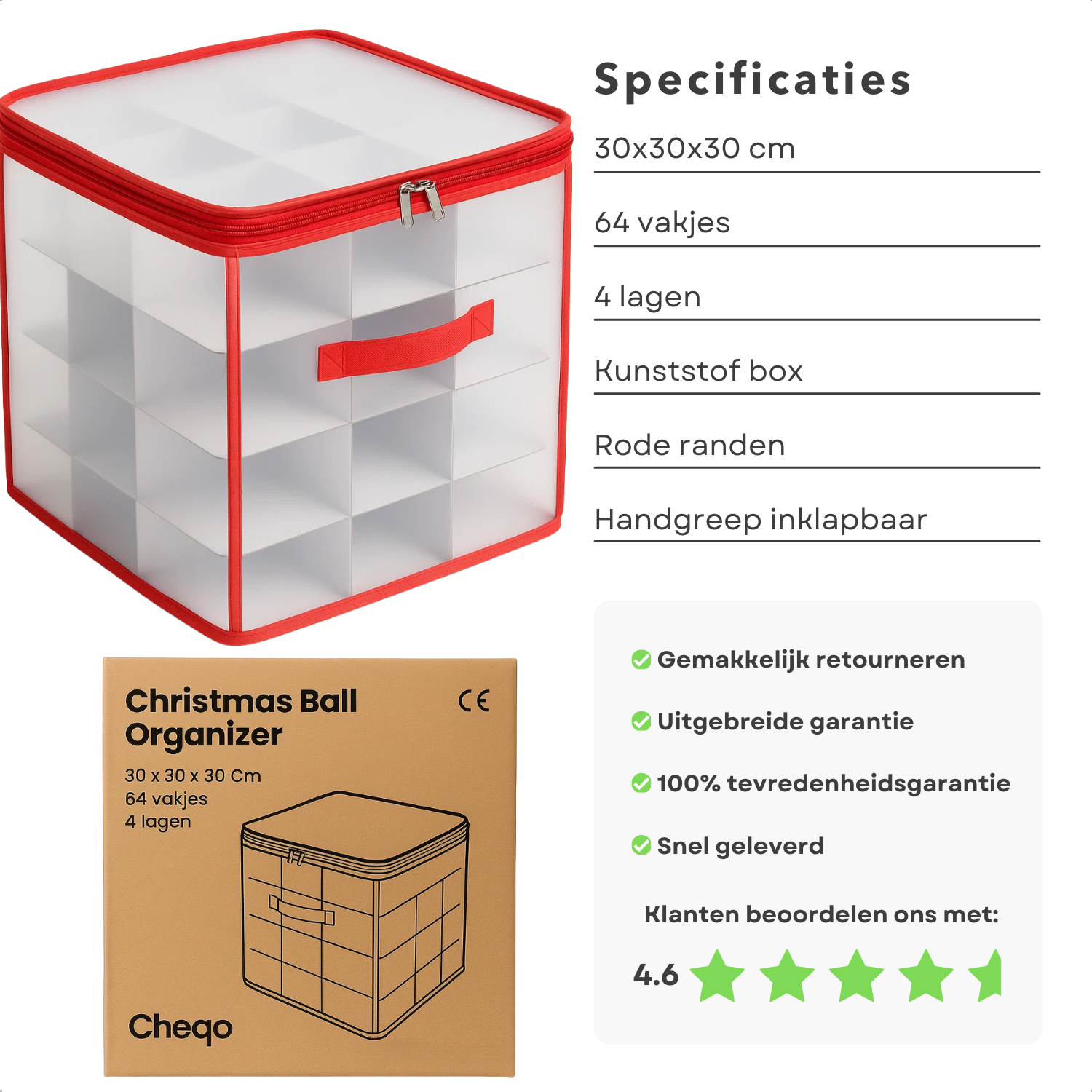 Cheqo® Kerstballen Opbergbox - Opbergdoos Voor Kerstdecoratie - Kerstv